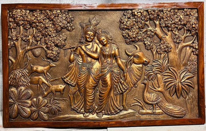 Buy 5x3 Feet Radha Krishna 3D Elevation Sculpture Relief Mural Wall Art Online - Artociti