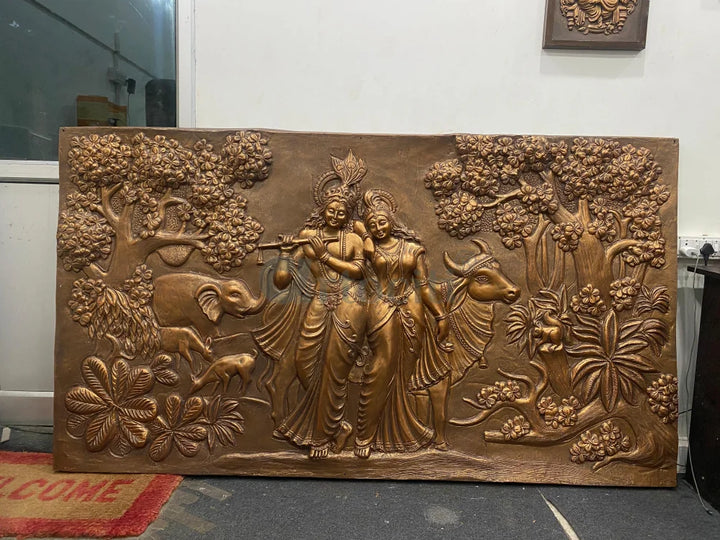 Buy 7x4 Feet Radha Krishna 3D Elevation Sculpture Relief Mural Wall Art Online - Artociti