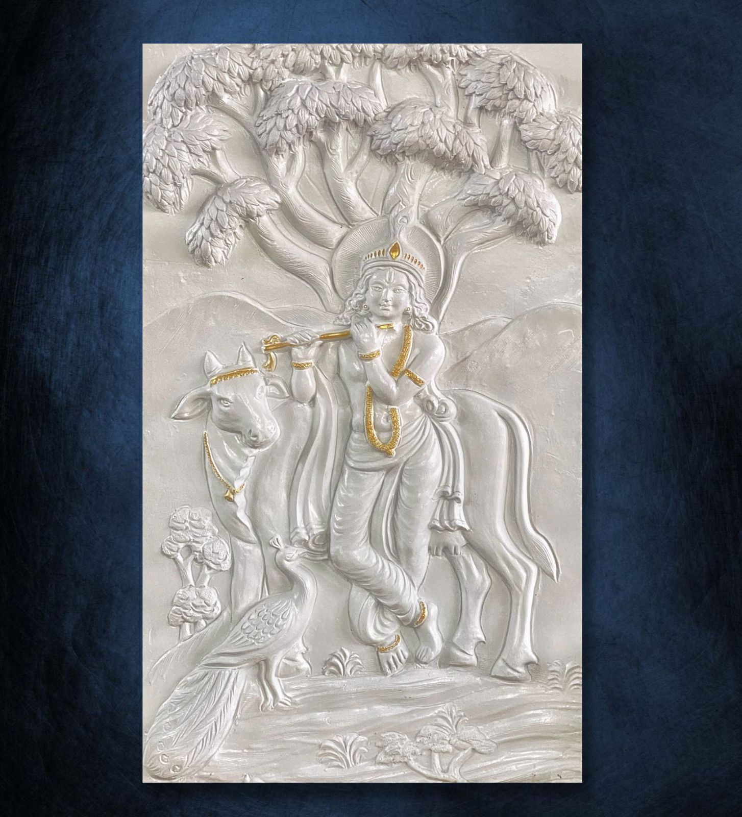 Buy Lord Krishna with cow 3D relief mural online - Artociti – artociti
