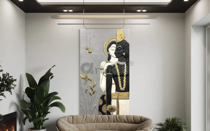 Buy Abstract Radha Krishna 3D Elevation Sculpture Relief Mural Wall Art Online - Artociti